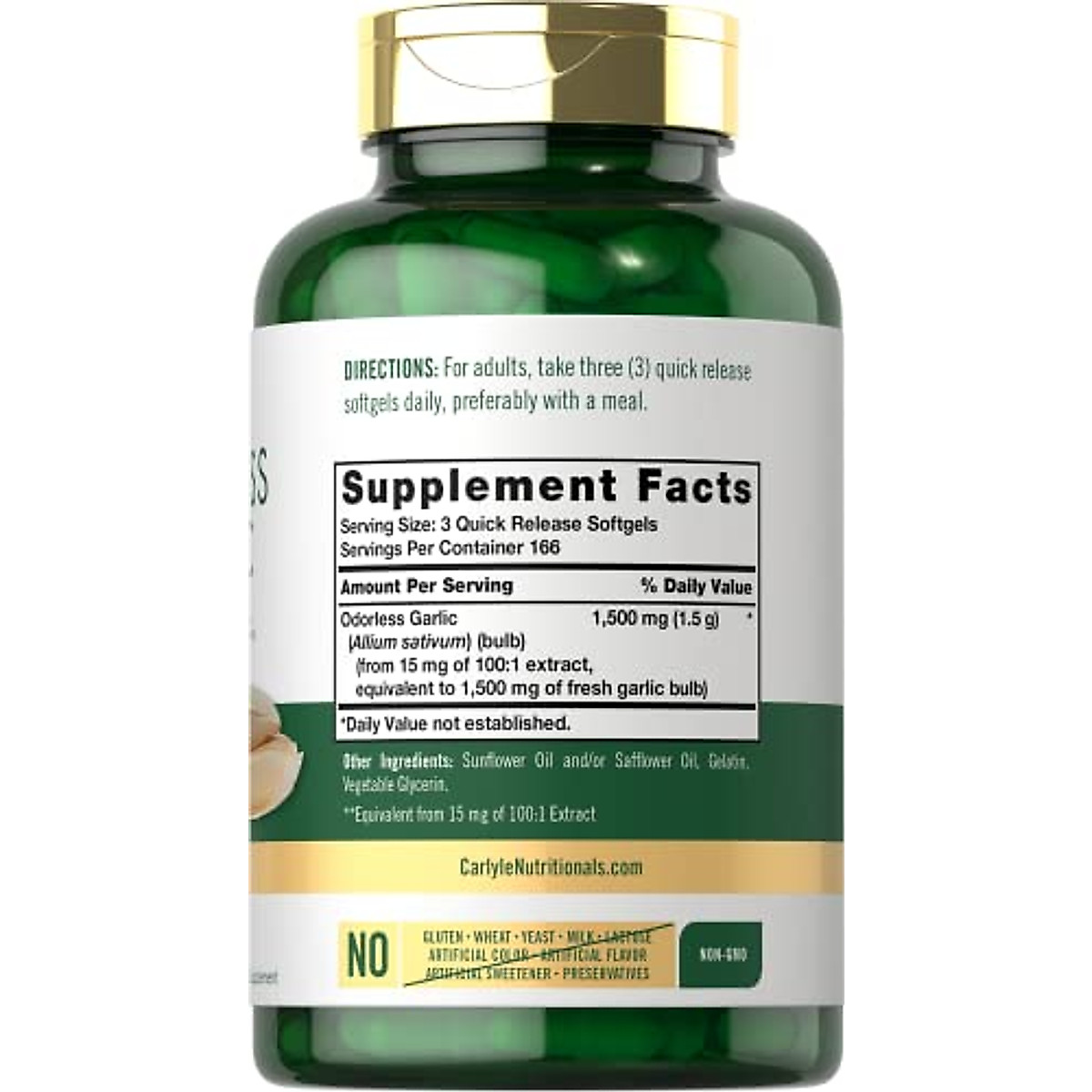 Carlyle Odorless Garlic Softgels 1500mg | 500 Pills | Non-GMO, Gluten Free Extract Supplement