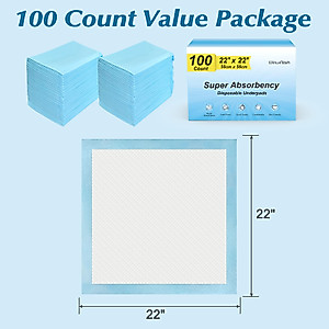 100 Count 22” x 22” Super Absorbency Disposable Underpads, Leakproof Quick Drying Disposable Pads for Baby, Puppy and Adults, Puppy Pads, Cat Pee Pads for Dogs, Potty Puppy Training Pads