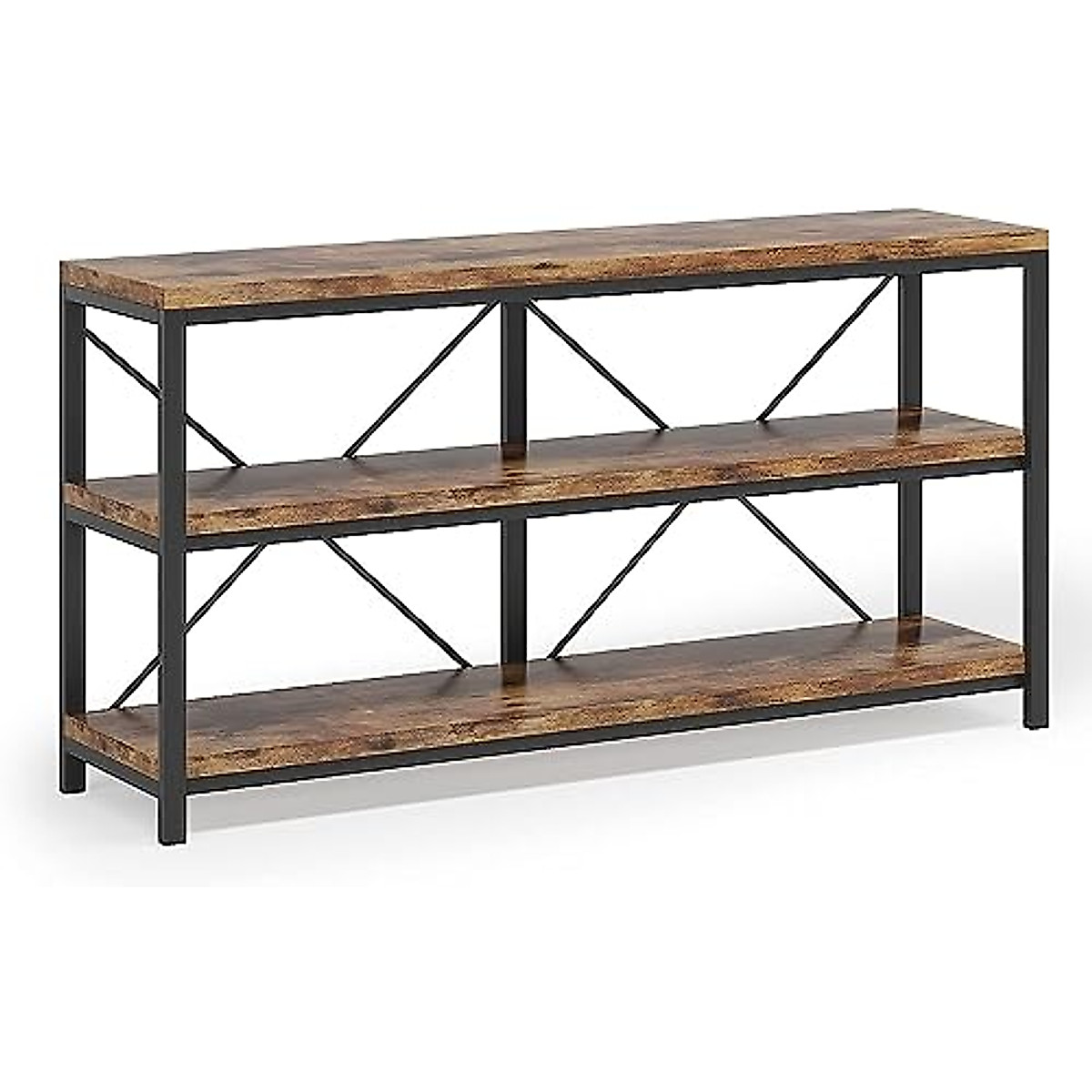Tribesigns 55 Inches Long Sofa Table with Storage Shelves, 3 Tiers Industrial Rustic Console Table with Open Shelves, Three Decorative Shelf, Open TV Shelf for Living Room, Hallway, Book