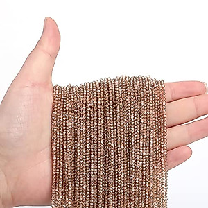 1850Pcs 2mm Crystal Faceted Glass Beads, Diamond Cut Gemstone Strand, Micro 48 Faceted Tiny Glass Beads for DIY Jewelry Making (Champagne Gold)