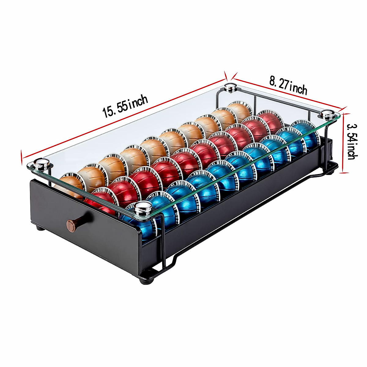 Rice rat Vertuo Capsule Holder Drawer for Nespresso With Glass (Class-30 Pods)