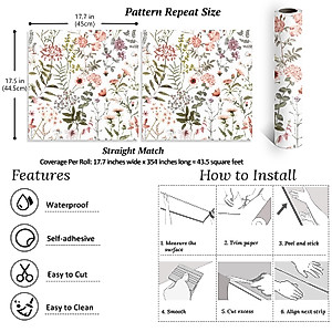 VEELIKE 17.7''x354'' Peach Pink Wildflowers Floral Wallpaper Mural Peel and Stick Pink Floral Contact Paper for Walls Shelves Nursery Wallpaper Removable Adhesive Floral Vinyl Wallpaper for Bedroom