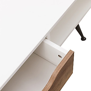 White Coffee Table, Mid Century Modern Coffee Table with Storage, Farmhouse Coffee Table, Living Room Tables, Center Table Coffee Table with Storage Shelf, 44.09" L x 20.08" W x 19.69" H