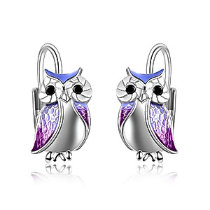 YFN Owl Earrings Sterling Silver Owl Gifts Drop Dangle Leverback Earrings for Women