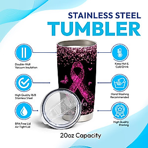 Hyturtle Personalized Breast Cancer Awareness Tumbler Gifts for Women - Birthday Christmas Motivational Gifts For Breast Cancer Warriors Survivors - Custom Name 20oz Stainless Steel Travel Tumbler