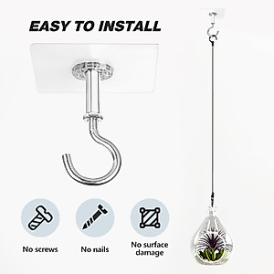 Muccibi Ceiling Hooks Adhesive, 2 Pack Ceiling Hooks Heavy Duty for Hanging Plants,Adhesive Ceiling Hooks, Holds Up to 30lbs, No Drill Ceiling Hooks for Lights, Lanterns,Wind Chimes