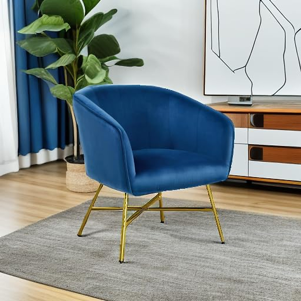 Yaheetech Accent Chair, Modern Velvet Living Room Chair with Metal Legs and Soft Padded, Comfy Side Chair for Bedroom/Office/Study/Waiting Room, Dark Blue