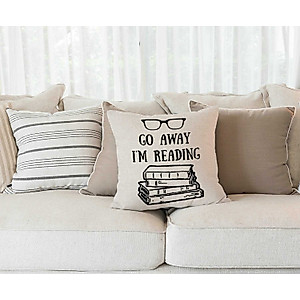 Book Lover Reading Books Club Librarian Black Glasses Go Away I'm Reading Cotton Linen Throw Pillow Case Home Decorative Cushion Cover for Sofa Couch Bedding 18x18 Inches