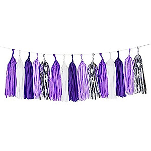 20PCS Dark Purple Lavender Silver Foil Paper Tassel Garland Streamer for Purple Wedding Baby Shower Banner Lilac Violet Girl Birthday Party Backdrop Home Nursery Outdoor Decorations