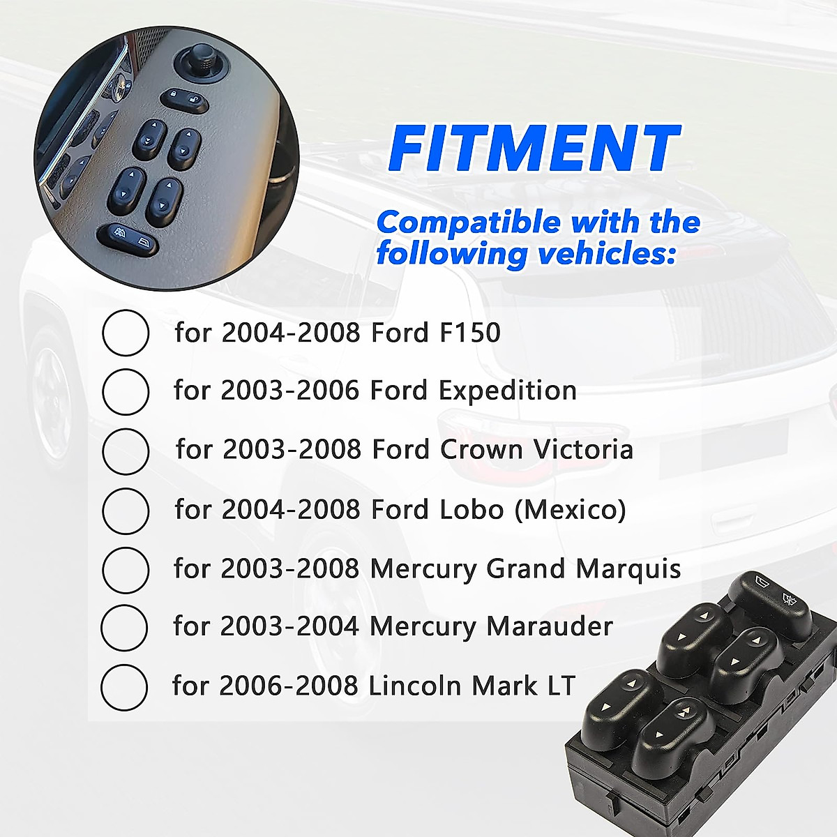 Driver Side Master Power Window Switch 5L1Z14529AA for Ford F150 2004 2005 2006 2007 2008, for Ford Expedition 2003 2004 2005 2006, for Ford Crown Victoria 2003-2008