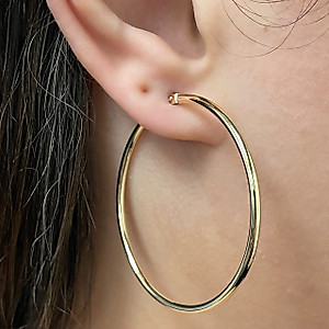 Small Hoop Earrings for Women, 14k Gold Earrings, Gold Earrings for Women Trendy, Gold Drop Earrings, 14k Gold Hoop Earrings, Hoop Earings - 2mm 1.5" Diameter, 2.5g
