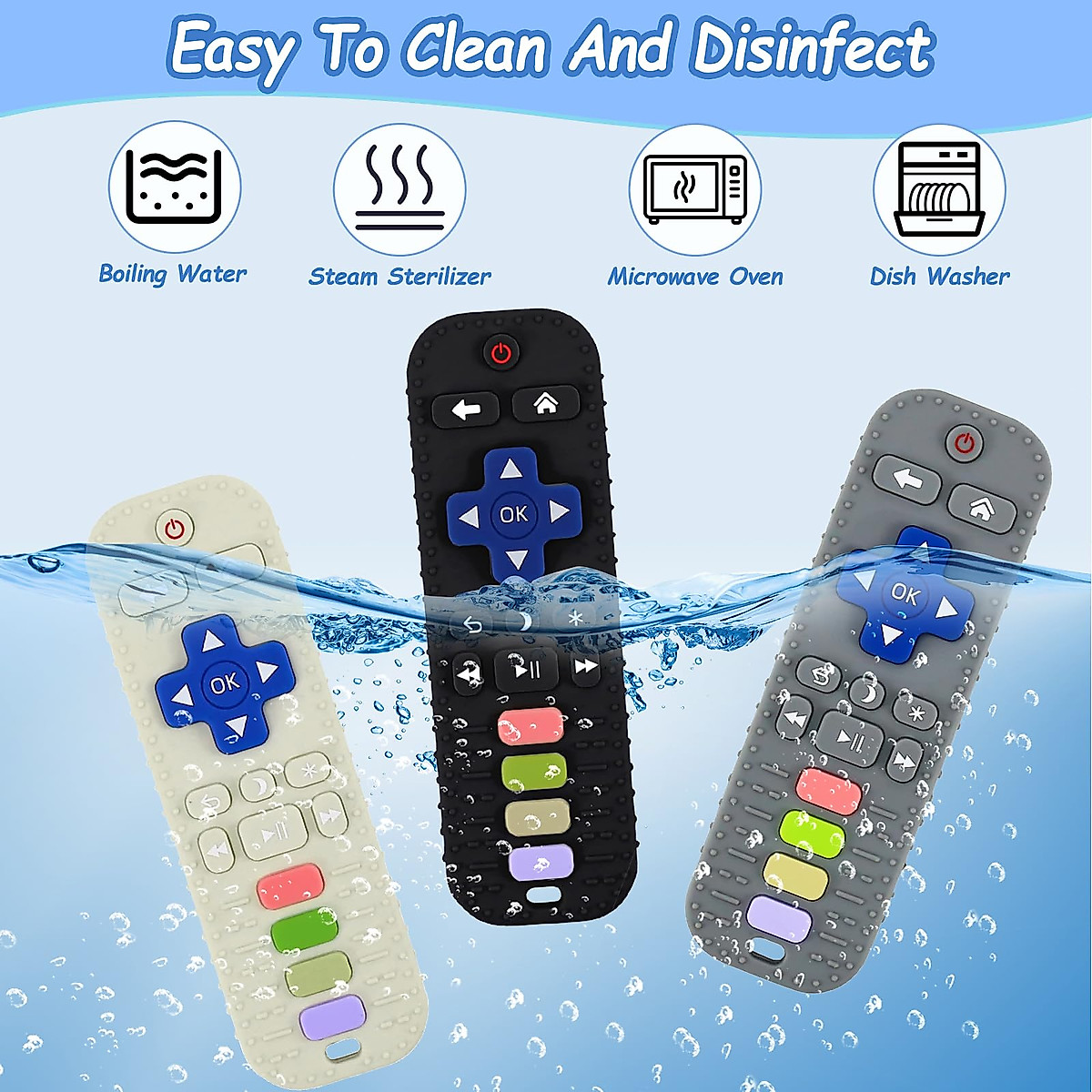 Jkevow Baby Teething Toys, Silicone Teethers Toys for Babies 0-24 Months, Remote Control Shape Baby Teethers Chew Toys, BPA Free Freezable Relief Molars Gums Pain (Pink)