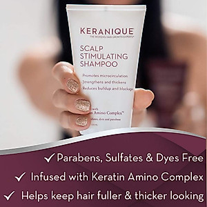Keranique Hair Growth Anti Thinning Scalp Stimulating Shampoo, Sulfate Free, Parabens Free and infused Keratin Amino Complex, 4.5 Fl Oz