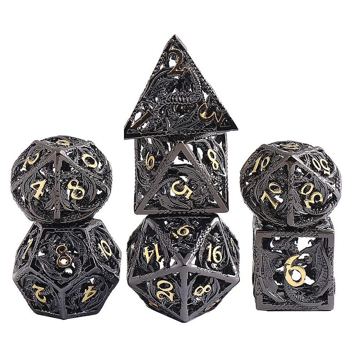 hong hui Pure Copper Hollow Metal Dice Set DND Polyhedral D&D Dragon Dice for Dungeons and Dragons Pathfinder Shadowrun Role Playing Games dice RPG Black Gold