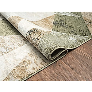 Abani Savoy Collection Area Rug - Green and Cream Geometric Design - 7'9"'x10'2 -Easy to Clean - Durable for Kids and Pets - Non-Shedding - Medium Pile - Soft Feel -for Living Room, Bedroom & Office