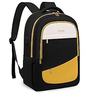 LOVEVOOK Laptop Backpack for Women,15.6 Inch Travel College Computer Back Pack,Work Backpacks with USB Port,Business Water Resistant Bag with Laptop Compartment for Teacher Nurse, Black-Yellow-White