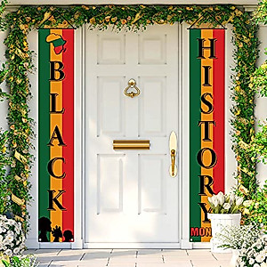 Happy Black History Month Porch Banner African American Decoration Front Door Sign Wall Hanging Party Fireplace Black Red Yellow Decorations and Supplies for Home Office