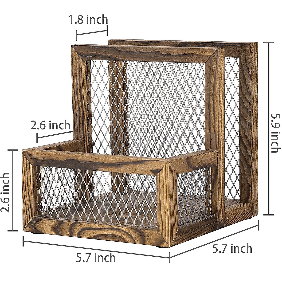 MyGift Rustic Burnt Solid Wood Farmhouse Napkin and Salt and Pepper Shaker Holder with Chicken Wire Side Panel Design, Kitchen Napkin Holder and Condiment Rack