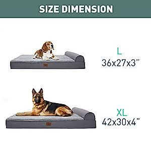 Eterish Extra Large Orthopedic Dog Bed for Medium, Large, Extra Large Dogs up to 100 lbs, 4 inches Thick Egg-Crate Foam Bolster Bed with Removable Cover, T-Shape Pet Bed Machine Washable, Grey