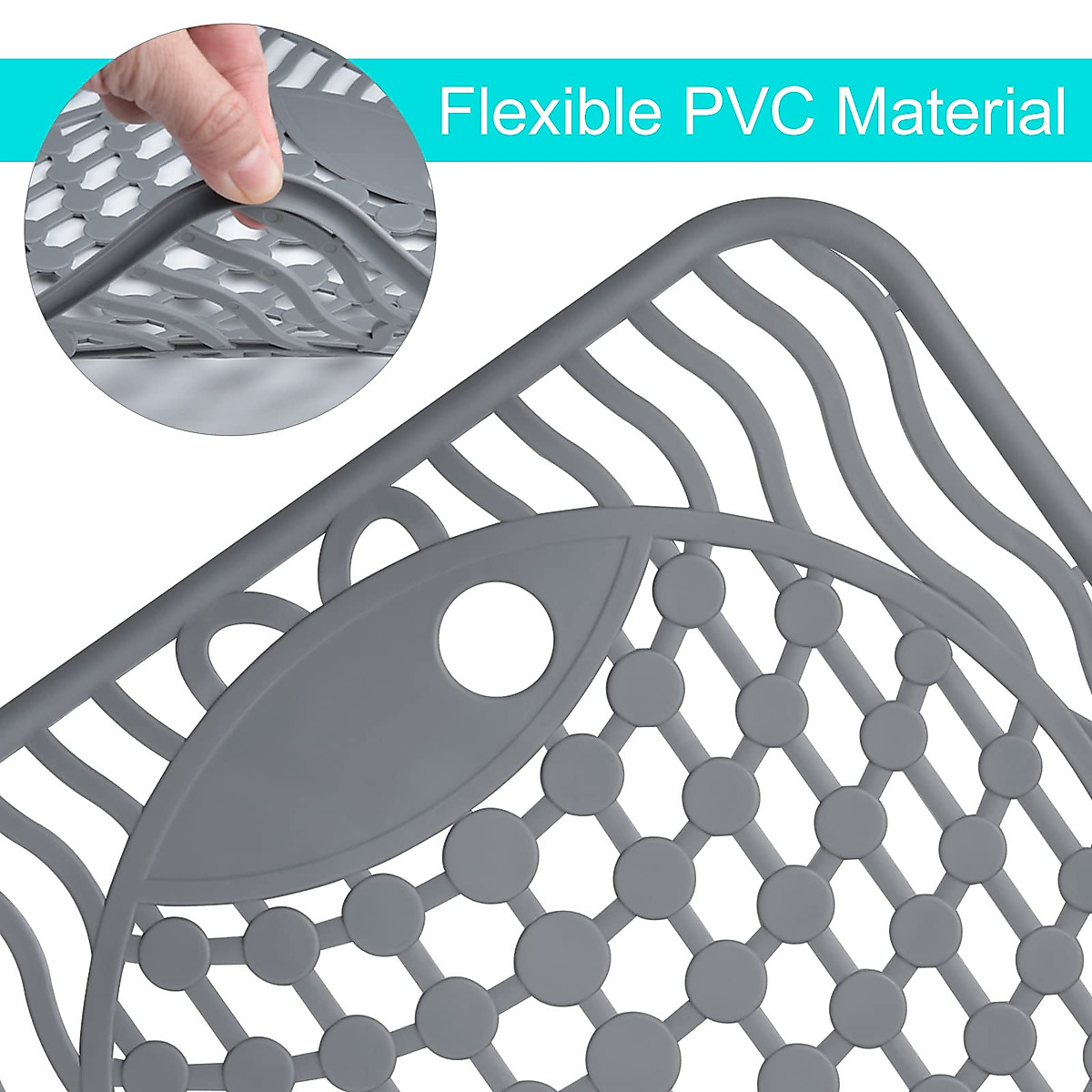 Coopay 2 Pack Kitchen Sink Mat PVC Eco-friendly Kitchen Stainless steel/Porcelain Dish Drying Pad Sink Protector for Bottom of Kitchen Sink, Fish Pattern Design, 11.8 x 11.8 Inches (Gray)