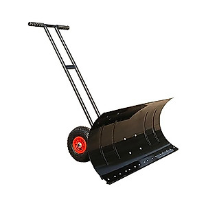 Fonowx Wheeled Snow Pusher, Rolling Removal Tool Outdoor Snow Pushing Heavy Duty Winter Snow Pusher Snow Plow for Pavement, Deck Sidewalk Car, Double Pole 74x42cm