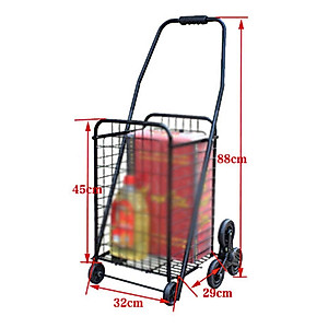 JF-XUAN Cart Multifunction Portable Hand Trucks Recycling Vehicles,Shopping Trolley Foldable Steel Pipe Climb Building Lightweight Bearing Rubber Wheel High Capacity, Load 30 Kg, 8 Wheels,Red