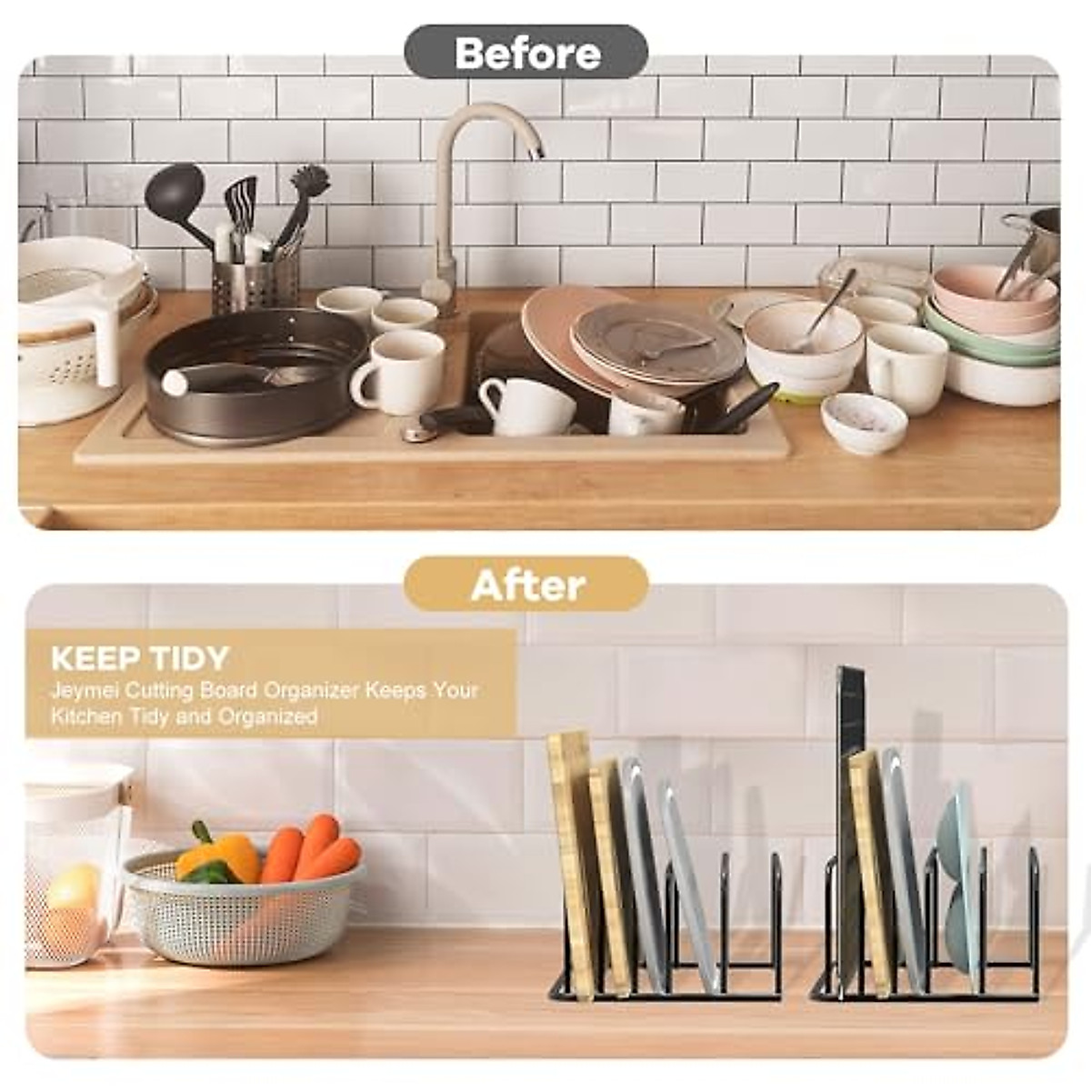 Fikoksol Cutting Board Organizer, [2-Pack] Cutting Board Holder Rack Baking Cookie Pan Sheets Cooling Small Racks Storage Stand for Kitchen Cabinet Countertop Bakeware Organizer 7.08 x 5.51 x 3.15 in