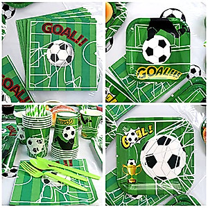 Soccer Party Supplies Serves 20 Guests - Including Happy Birthday Banner, Plates, Cake Toppers, Cups, Napkins, Tablecloth, Balloons, Straws, for Boys Kids Sports Birthday Party Decorations