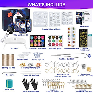UV Resin Jewelry Making Kit, 300g Crystal Clear Resin with Light and Molds, DIY Jewelry Making Resin Kit, Resin Starter Kit for Keychain and Earring Making