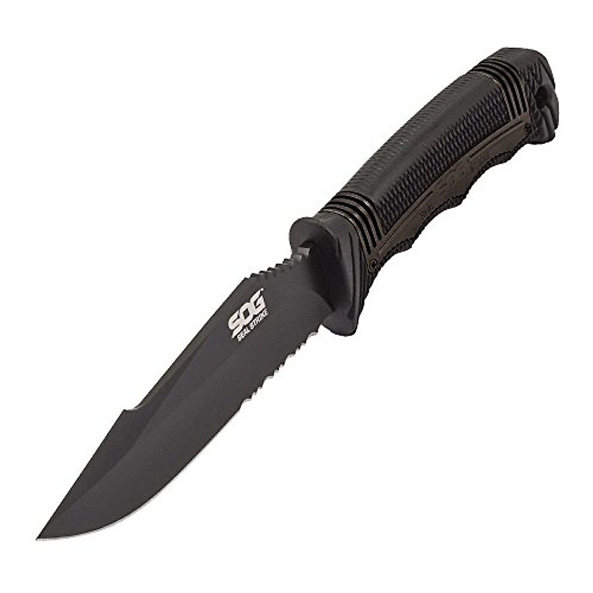SOG Seal Strike Fixed Blade Knife with Sheath- Tactical and Hunting Knife with 4.9 Inch Partially Serrated Bowie Knife Blade and Survival Knife Line Cutter (SS1003-CP)