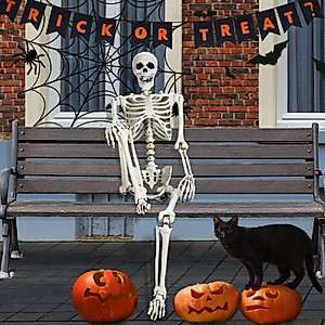 5.4ft Life Size Skeleton Halloween Decor, Full Body Realistic Human Bones with Posable Joints, Great Outdoor Indoor Halloween Decoration for Haunted House Garden Lawn