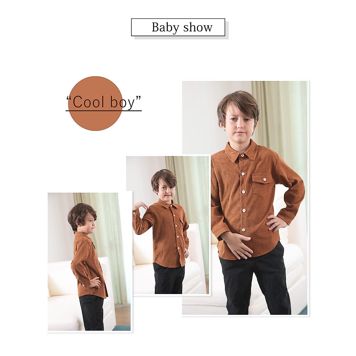 bilison Kids Toddler Boy Clothes Long Sleeve Corduroy Lapel Button Down Shirt Top Little Boys Shirts Brown