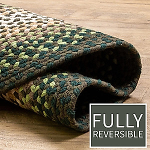 Super Area Rugs Oval 2' X 3' Green - Ivory Oval Braided Rug for Farmhouse Style Kitchens and Bathrooms