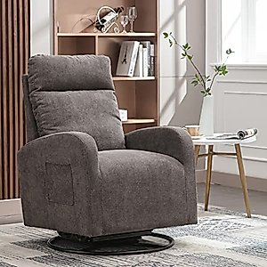 Deolme 360 Swivel Accent Glider Rocking Chair, Comfy Tufted Upholstered Glider Rocker for Nursery, Modern Armchair with Tall Back and Side Pocket for Living Room, Bedroom (Dark Gray)