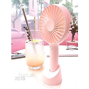 YIHUNION Mini Handheld Fan Portable, Hand held Personal Fan Rechargeable Battery Operated Powered Cooling Desktop Electric USB Fan with Fan Stand, 2500mAh Battery 4 Modes for Home Travel Outdoor（Pink）