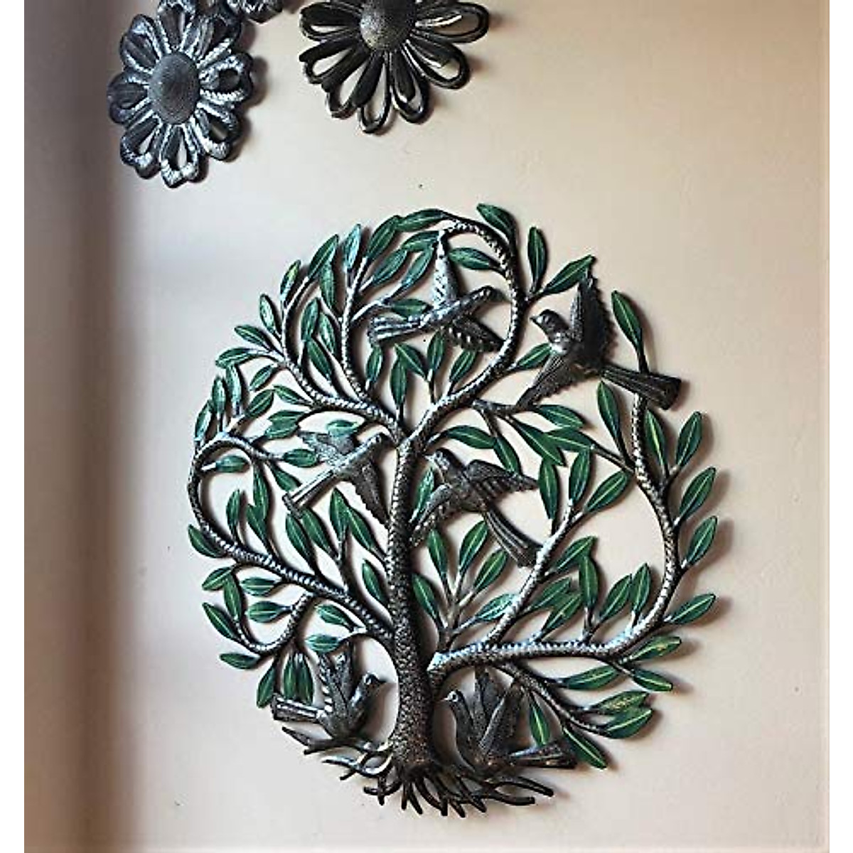 It's Cactus Haitian Hand Painted Tree of Life Wall Decor, Global Art Made in Haiti, Oil Drum Metal Craft with Birds, Decoration for Kitchen or Anywhere in Home, 24 In. x 24 In. (Hand-Painted Tree)