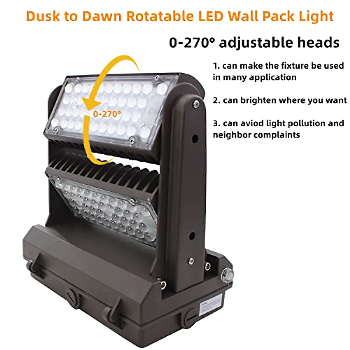 Dusk to Dawn 150W Rotatable LED Wall Pack Light, 5000K 20000LM 800-1000W HPS/HID Equiv, ETL Adjustable Head Outdoor LED Wallpack Lighting Fixture for Area Light, Parking, Garages,Warehouse,Entrance