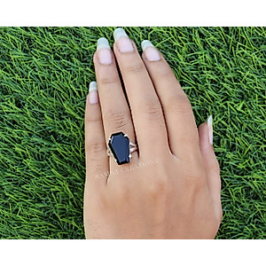 Black Onyx Coffin Silver Ring | Natural Black Onyx Sterling Silver 925 Handmade Coffin Ring | Handmade Jewelry
