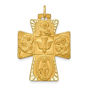 14k Yellow Gold Solid/Large 4-Way Brushed Matte Finish Pendant Charm Medal Cross
