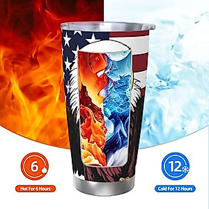 American National Flag with Eagle Tumbler with Lid and Straw 20oz Stainless Steel Car Cup for Hot and Cold Drinks, Double Wall Insulated Travel Coffee Mug Reusable Drink Thermos Cup Birthday Gifts