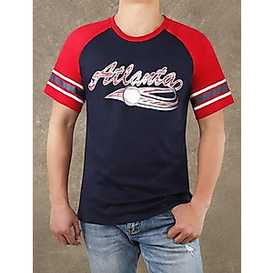 Geneisteck Mens City Baseball Fans Athletic Crew Neck Tee Raglan T-Shirts - Navy & Red - Size: M