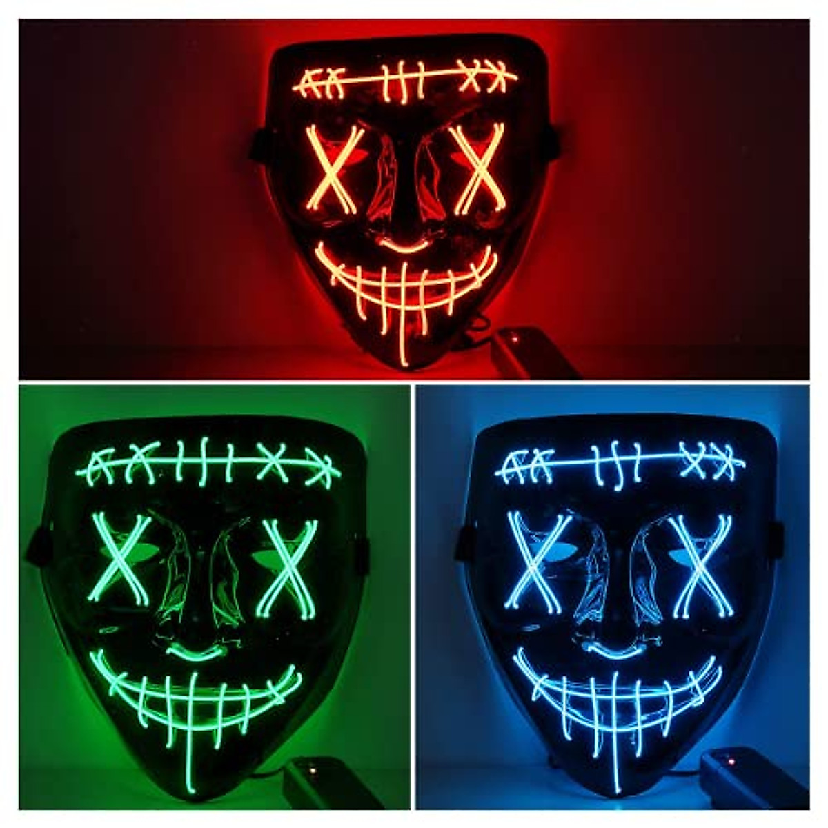Halloween Scary Mask LED Mask LED Purge Mask [3PACK] LED Light Up Mask EL Wire Light Up for Festival Cosplay Halloween Costume Halloween Festival Party.