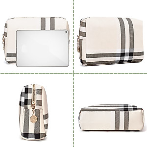 Jessyline Large Makeup Bag for Purse Luxury Women Cosmetic Bags Designer Make Up Pouch for Toiletry Travel Organizer (Beige)