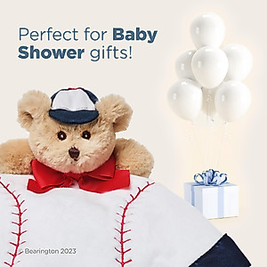 Bearington Baby Lil’ Slugger Snuggler, 15 Inch Baseball Plush Stuffed Animal Teddy Bear Security Blanket Lovey for Babies