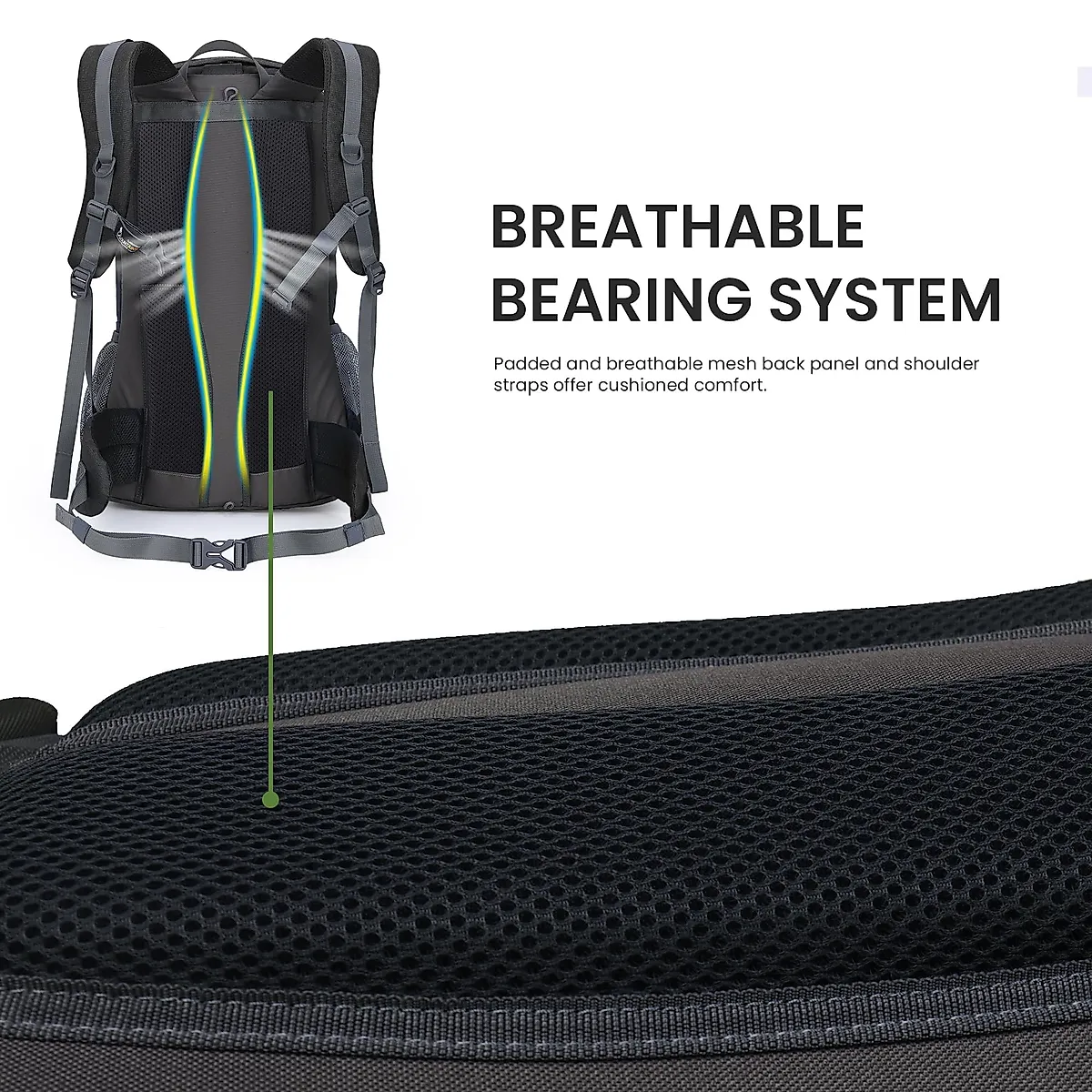 MOUNTAINTOP 40L Hiking Backpack for Women & Men Outdoor Travel Camping Day Pack with Rain Cover, 21.7 x 13 x 7.9 in, Black