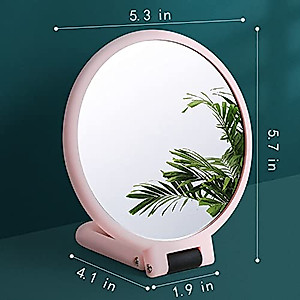 ANEIMIAH 1x 5X Magnifying Travel Hand Held Vanity Mirror,Compact Double Side Folding Magnification Hand Mirror for Women with 360°Rotating Handle Table Desk Small Round Make up Mirrors Pink