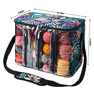 LOOEN Crochet Bag - Mother's Day Gift - Tangle Free Yarn Bag Yarn Storage with Inner Divider, Large Organizer for Crochet Hooks, Knitting Needles Yarn Skeins, Craft Bag Organizer Tote