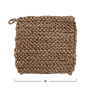 Bloomingville Square Natural Jute Crocheted Pot Holder, 8" Sqaure