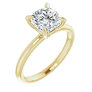 Solid Gold Engagement Ring Set for Women, Handmade 2 Carats Cushion Cut Moissanite Solitaire Ring Set Diamond Wedding Bridal Ring Anniversary Propose Gift Her, 10K/14K/18K, 925 Silver