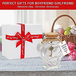 You Hold the Key to My Heart - Decorative Bottle Gift for Girlfriend or Boyfriend Valentine’s Day/Christmas - Key in a Bottle Gifts for Wife or Husband (Heart Shaped Glass Bottle)